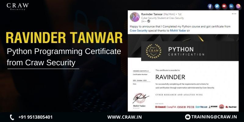 Ravinder Tanwar Celebrates Completion of Python Certification Course at ... Ravinder Tanwar Celebrates Completion of Python Certification Course at ...